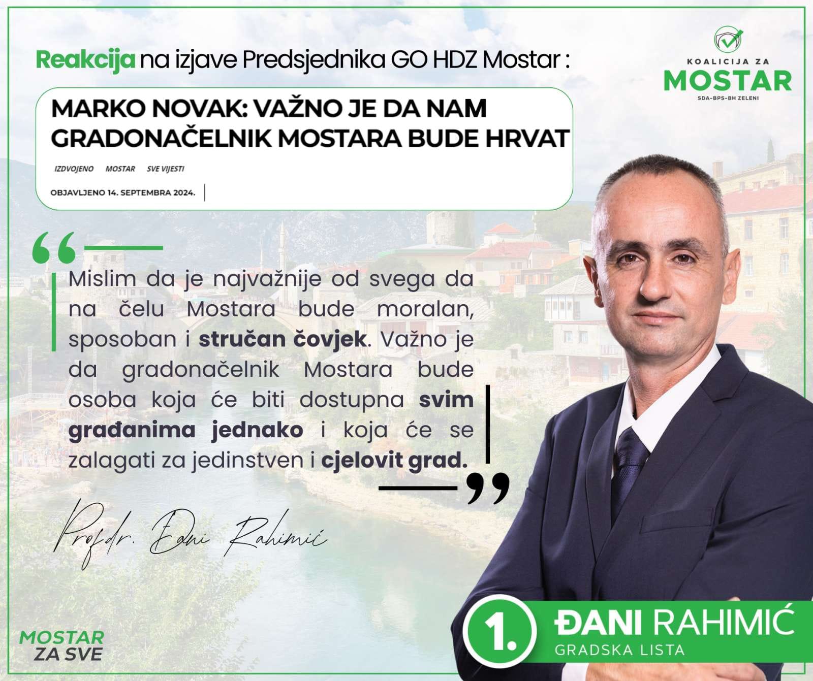 Dr. Đani Rahimić: "Najvažnije je da na čelu Mostara bude moralan ...